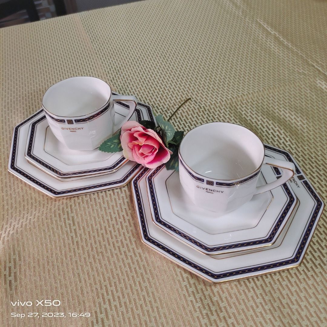 Givenchy Octagon Chain Tea or Coffee Cups and Saucer with Cake Plates ...