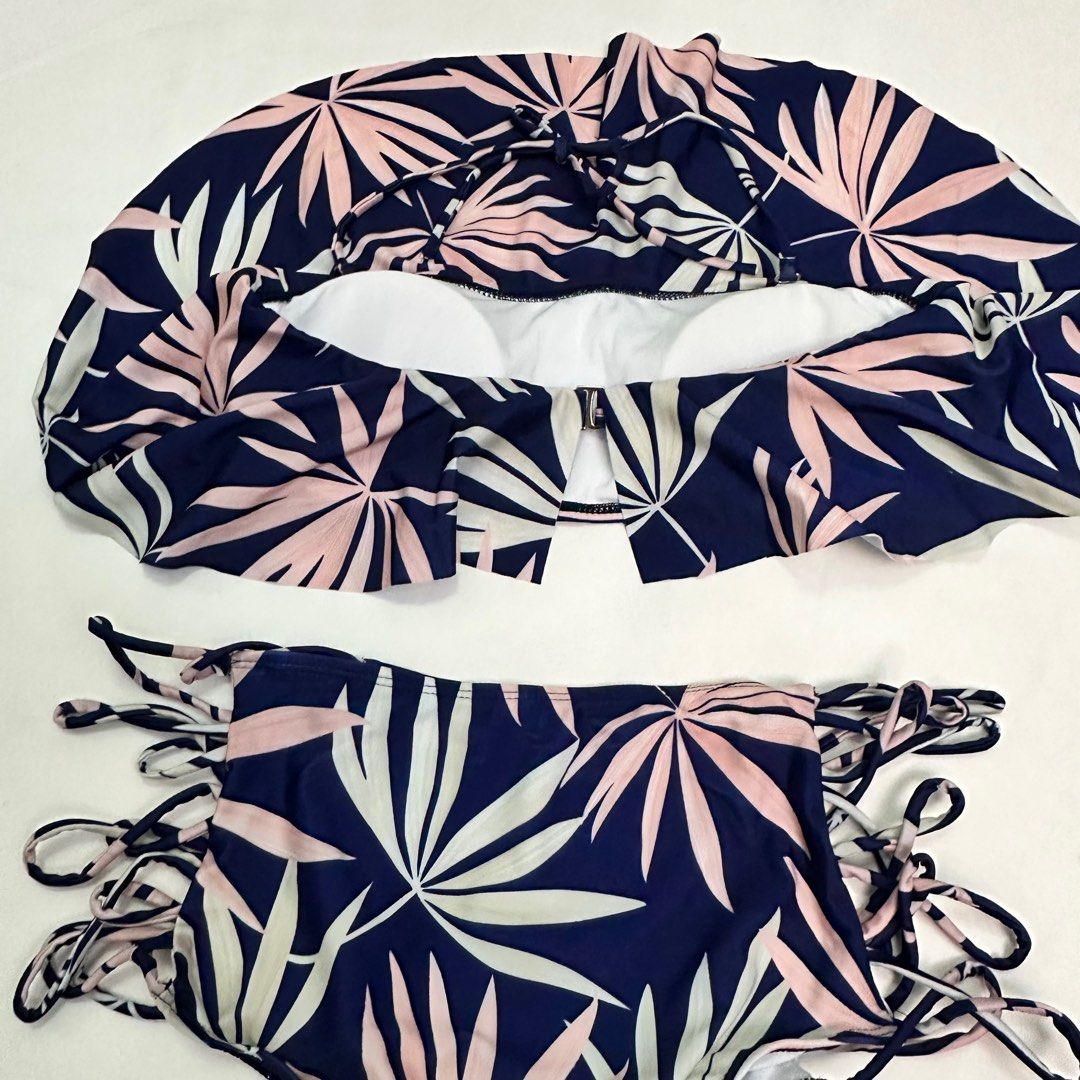 Halter Flowy Tube Top Two Piece Swimwear Bikini Criss Cross Bottom in ...