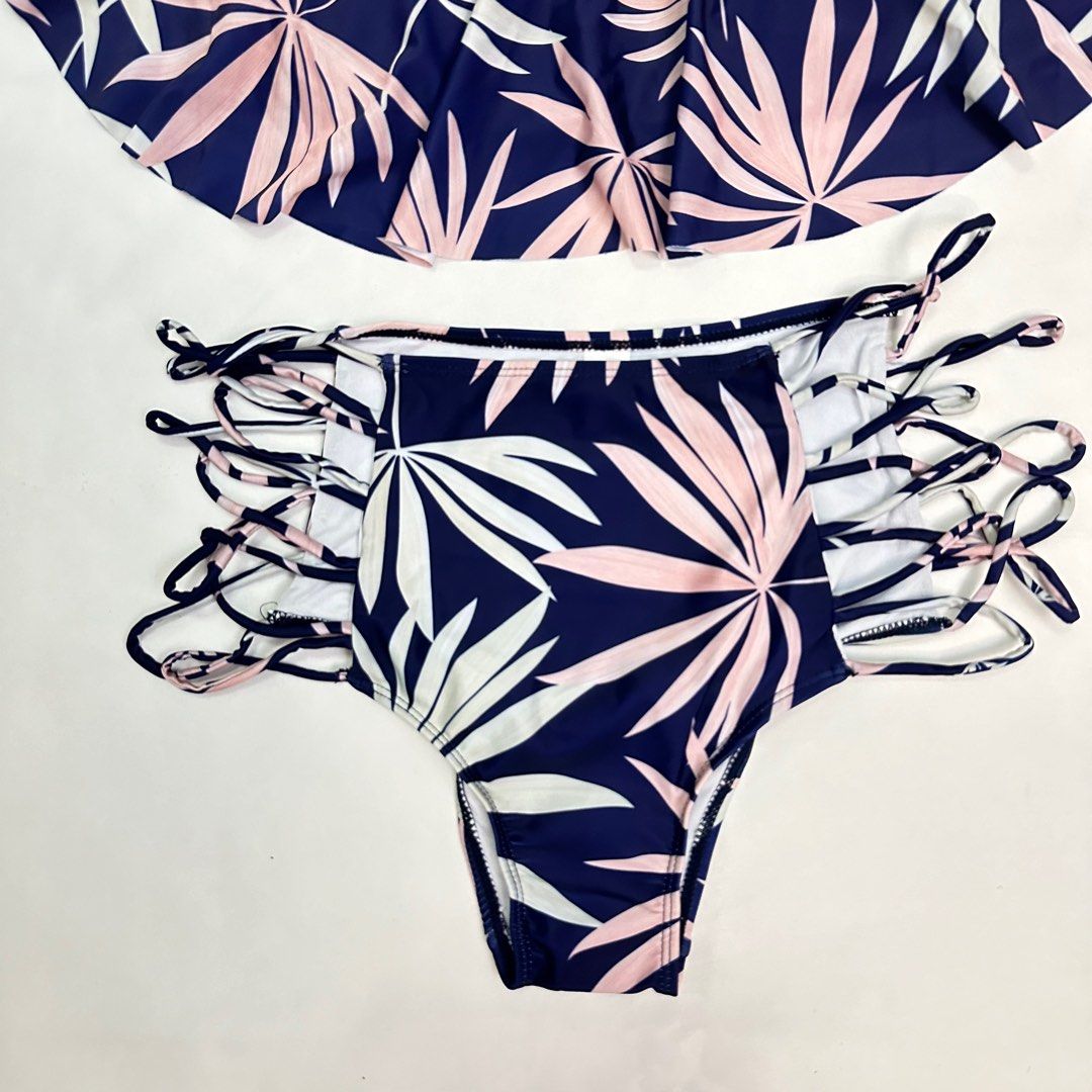 Halter Flowy Tube Top Two Piece Swimwear Bikini Criss Cross Bottom in ...