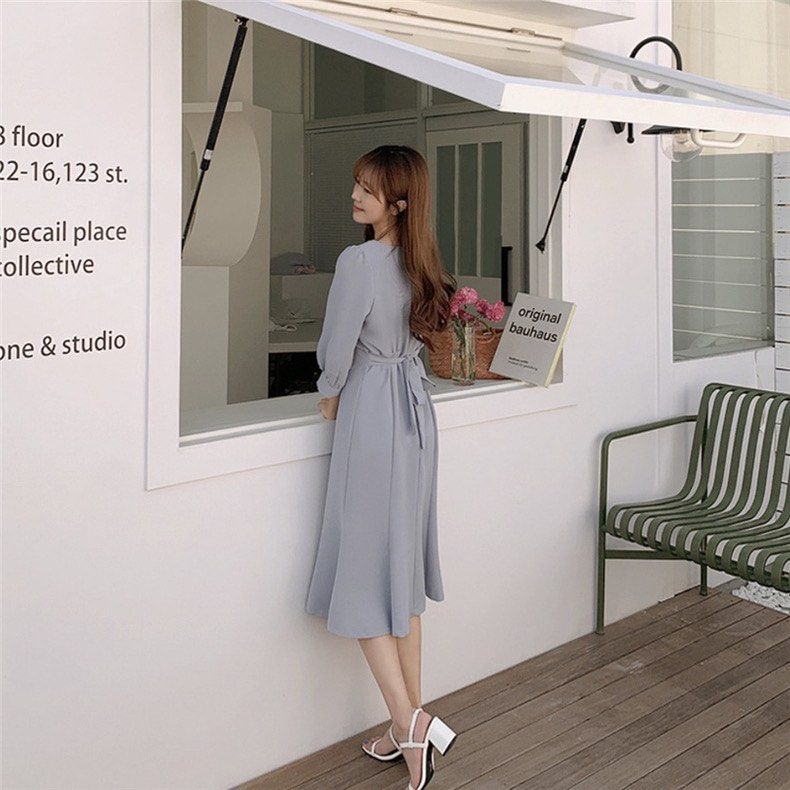 korean pastel purple square neck midi dress, Women's Fashion, Dresses ...