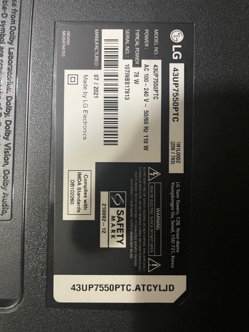 LG Lg 43UP7550PTC , 43 inch, 4k, TV & Home Appliances, TV & Entertainment, TV on Carousell