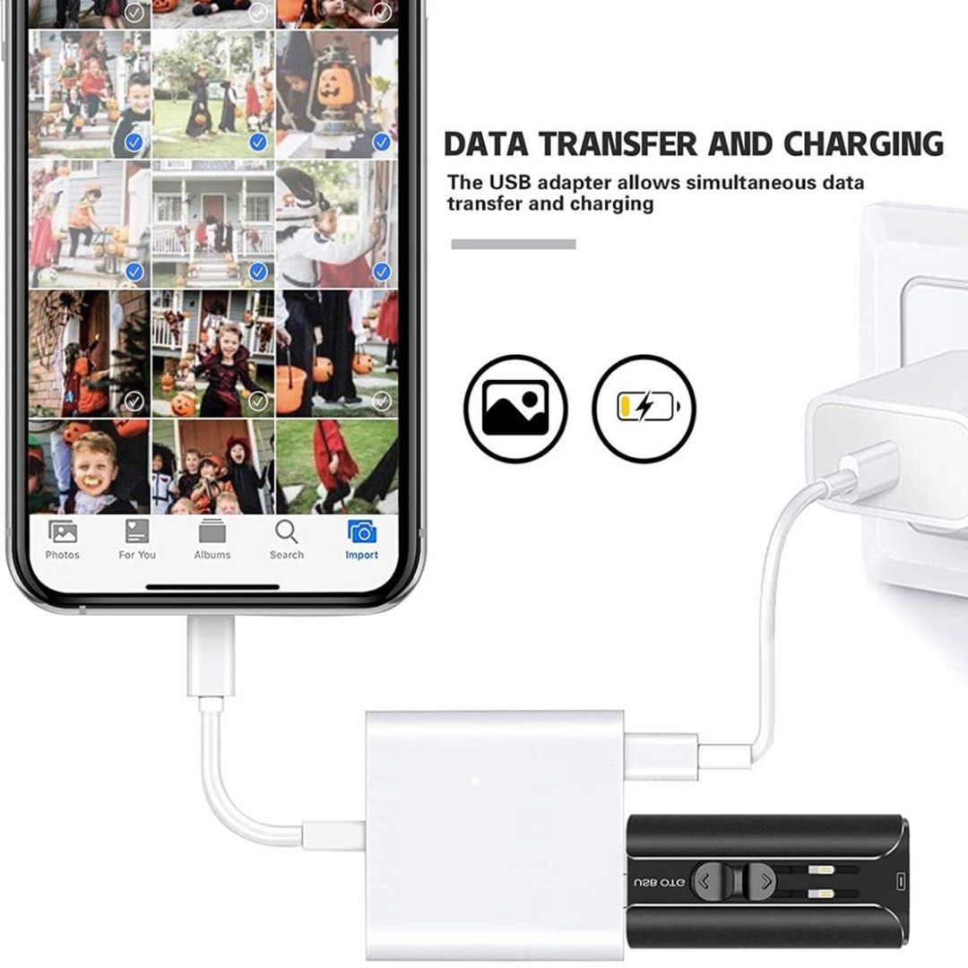 Lightning to USB Camera Adapter, USB 3.0 OTG Cable Adapter for iPhone ...