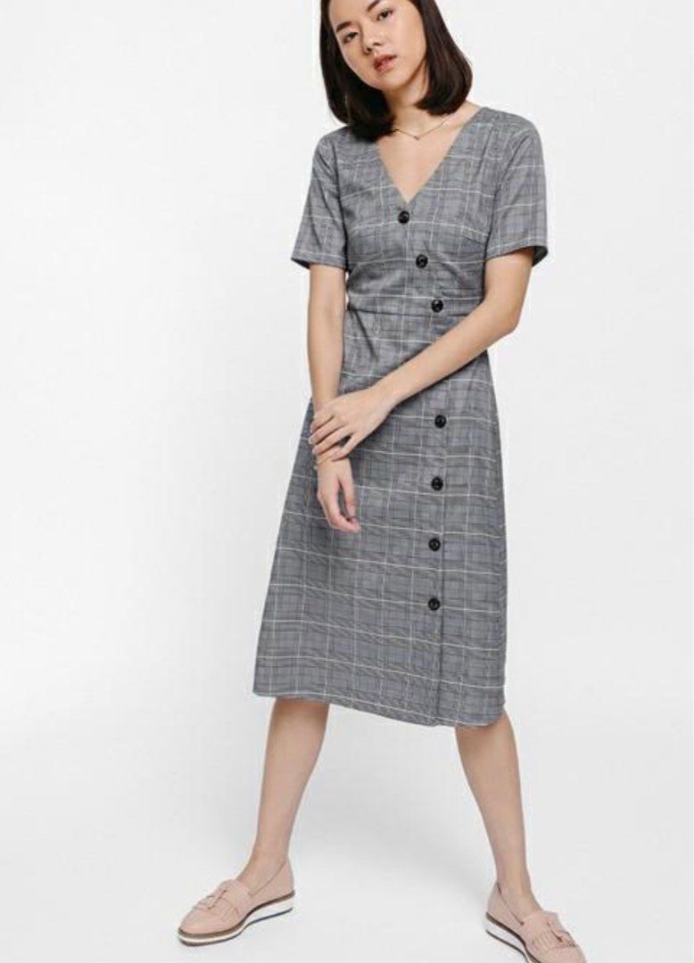 Love Bonito Prischa Tweed Crossover Button Dress, Women's Fashion ...