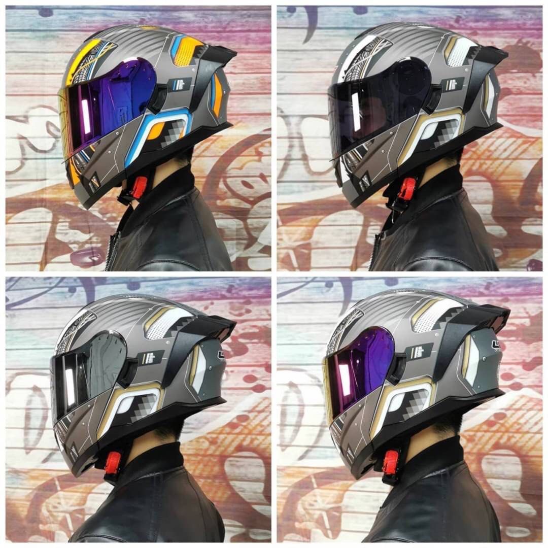 LVS DOT-certified motorbike modular helmet with double visor Flip-up ...