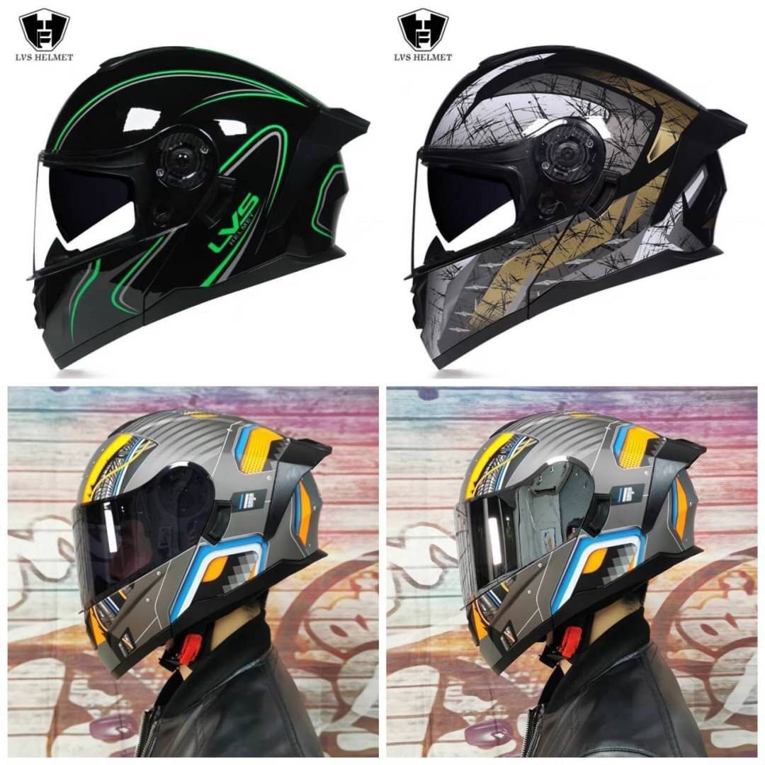 LVS DOT-certified motorbike modular helmet with double visor Flip-up ...