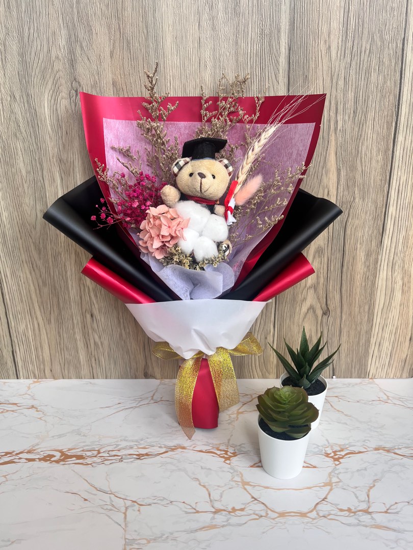 M Size Customize Graduation Bear cotton hydrangeas flower bouquet for ...