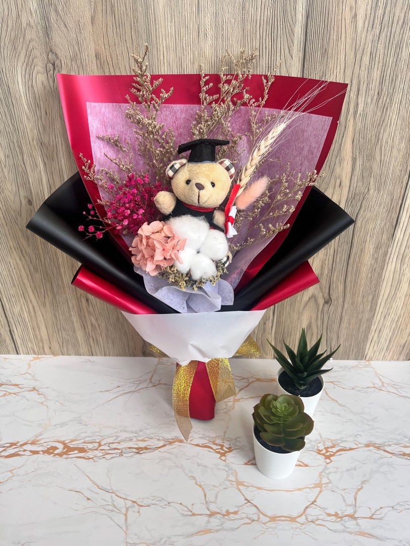 M Size Customize Graduation Bear cotton hydrangeas flower bouquet for ...