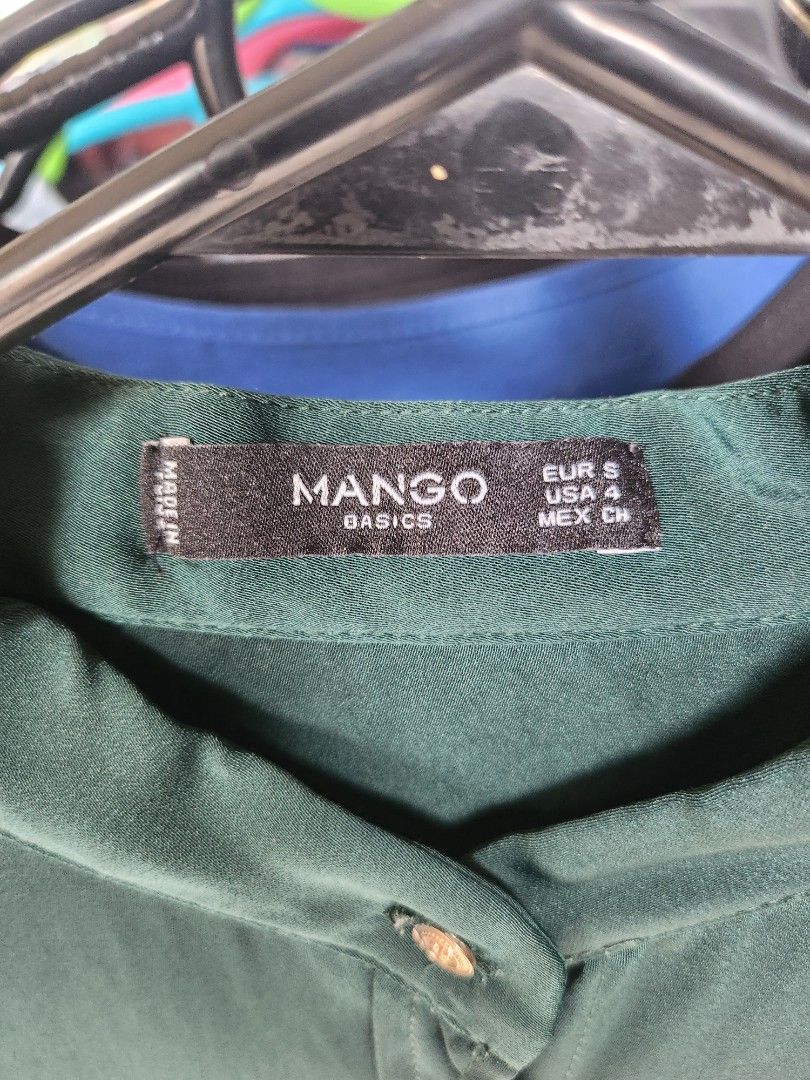 Mango Emerald Green Gold Button Top, Women's Fashion, Tops, Longsleeves ...