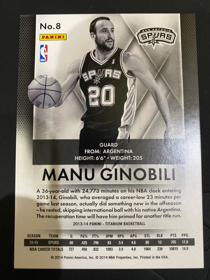 Manu Ginobili Panini Titanium Collectible Cards, Hobbies & Toys, Toys ...
