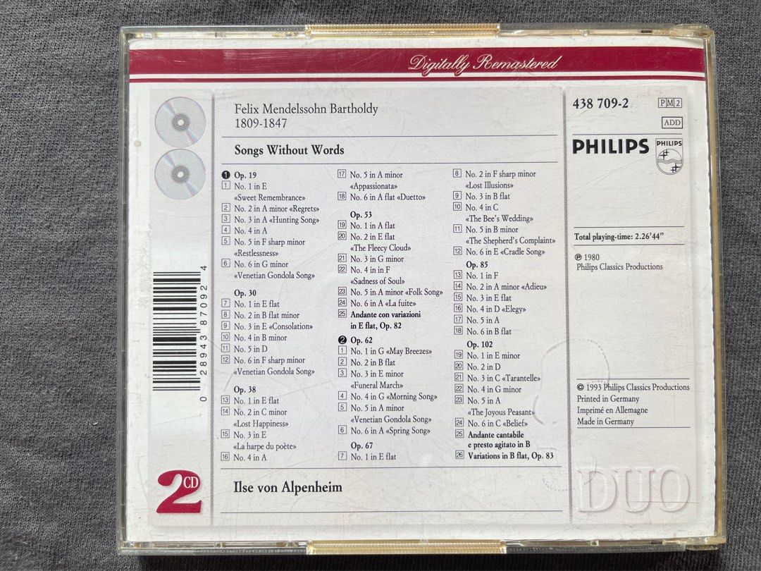 Mendelssohn - Songs Without Words ( complete ) 2CD Made in Germany, Hobbies & Toys, Music ...