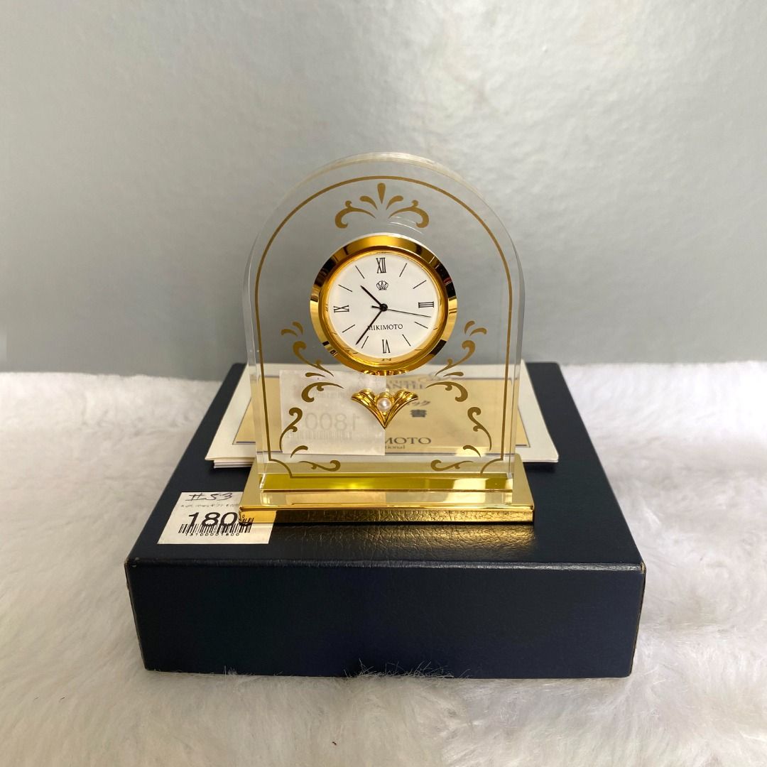Mikimoto Vintage Clear Gold Pearl Desk Clock, Furniture & Home Living ...