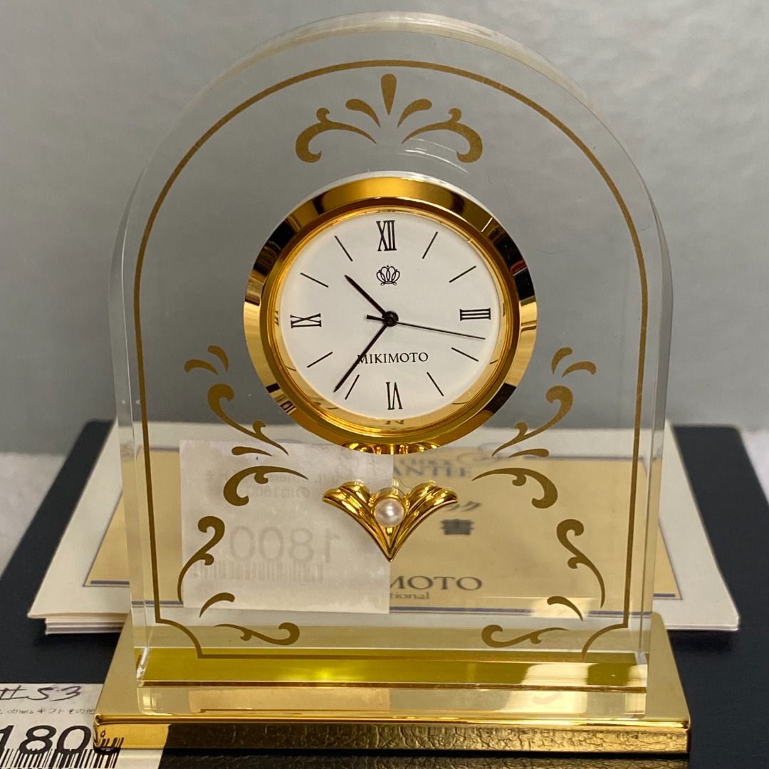 Mikimoto Vintage Clear Gold Pearl Desk Clock, Furniture & Home Living ...