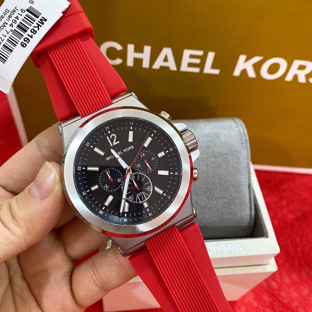 MK DYLAN RUBBER STRAP RED OVERSIZED AUTHENTIC WATCH, Men's Fashion ...
