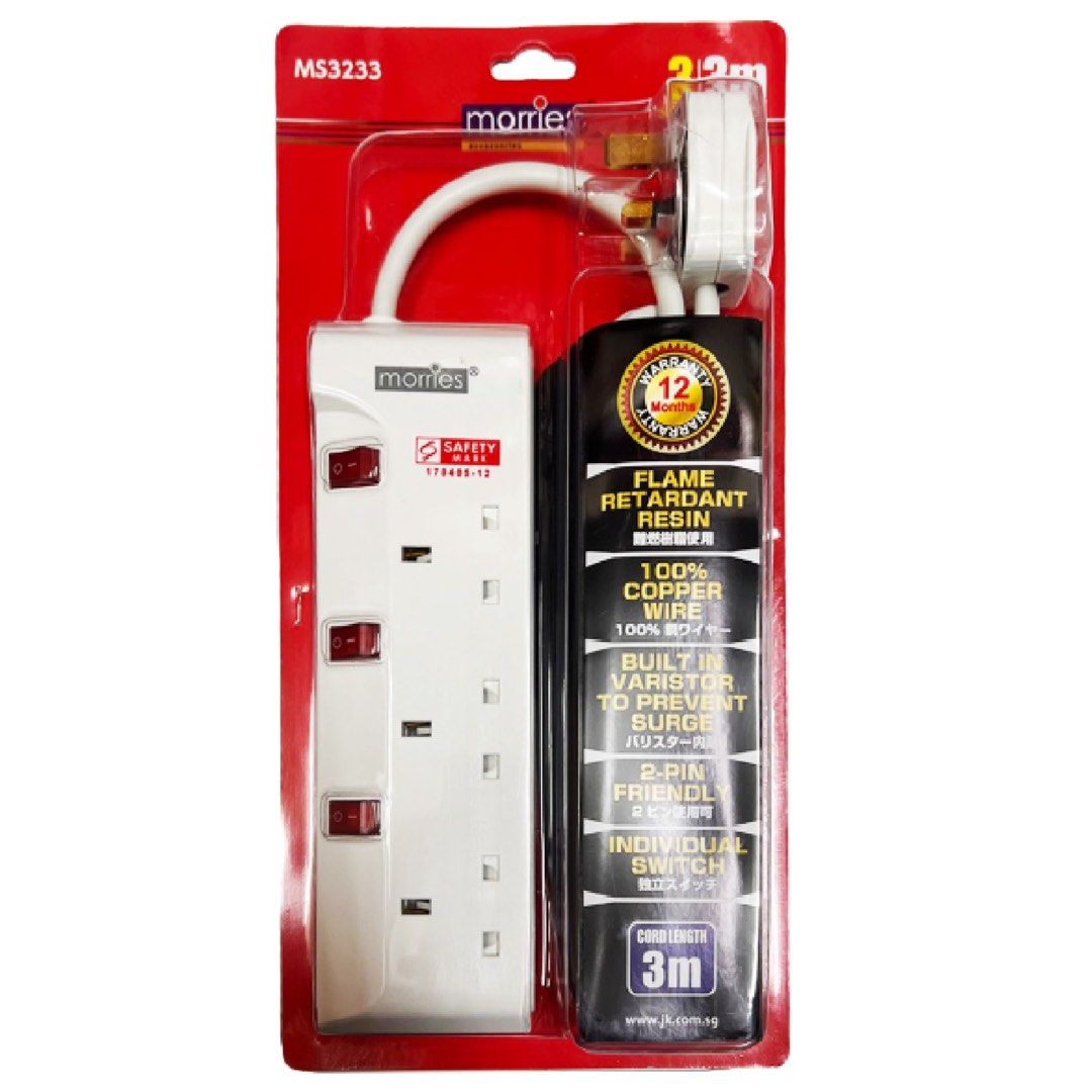 Morries 3 Way Extension Cable, TV & Home Appliances, Electrical ...