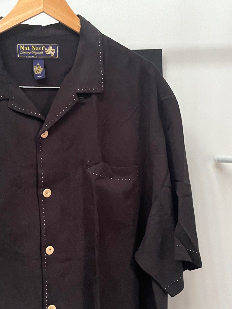 Nat Nast Black Contrast Stitch Cuban Silk Shirt, Men's Fashion, Tops ...