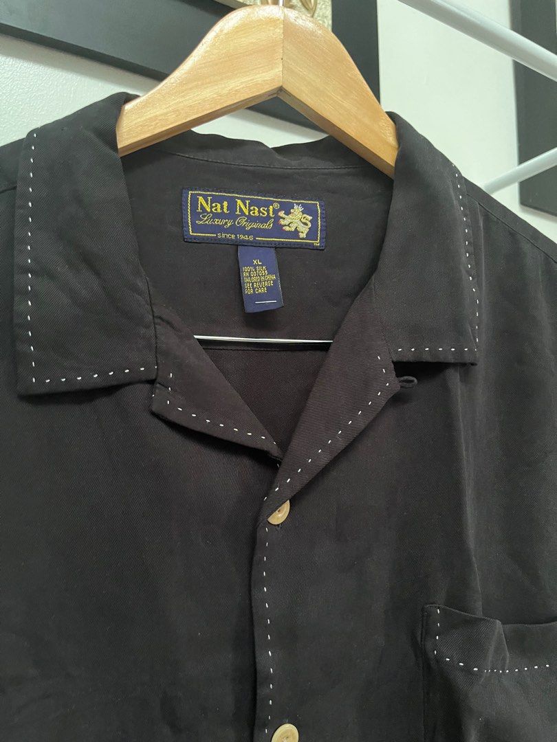Nat Nast Black Contrast Stitch Cuban Silk Shirt, Men's Fashion, Tops ...