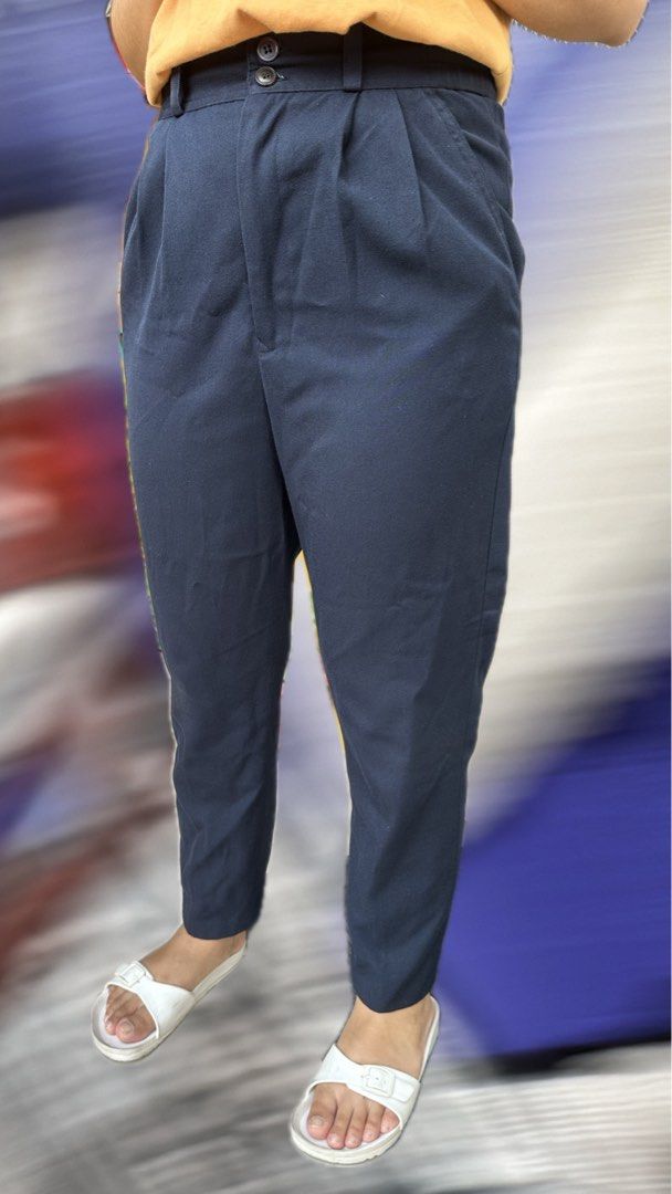 Navy Blue High Waist Baston Pants, Women's Fashion, Bottoms, Other ...