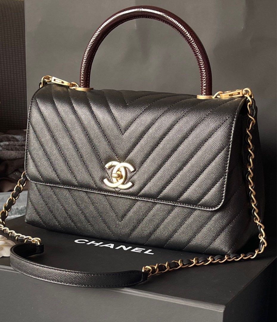 SOLD! NEW & FULL SET CHANEL COCO HANDLE CHEVON MEDIUM, Luxury, Bags ...