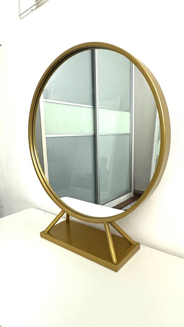 Nordic Gold frame round table mirror, Furniture & Home Living, Home ...