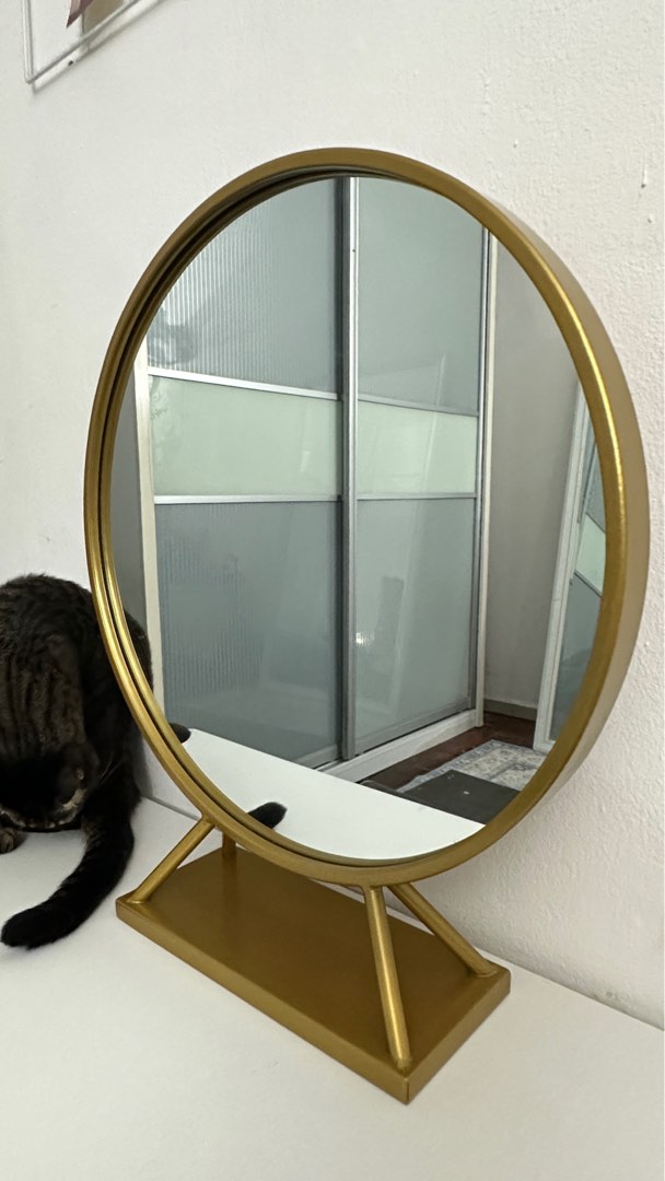 Nordic Gold frame round table mirror, Furniture & Home Living, Home ...