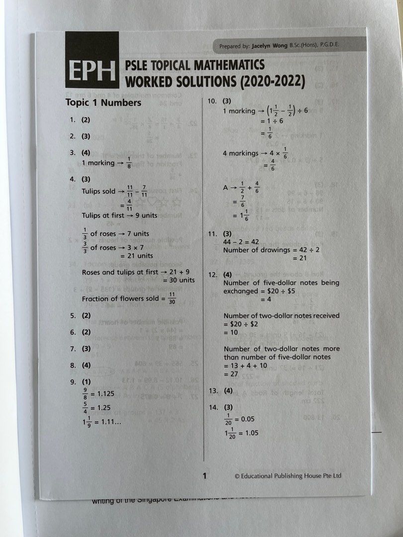 PSLE examination question topical Mathematics 2020-2022, Hobbies & Toys ...