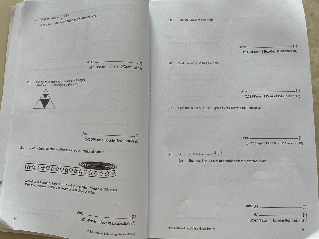 PSLE examination question topical Mathematics 2020-2022, Hobbies & Toys ...