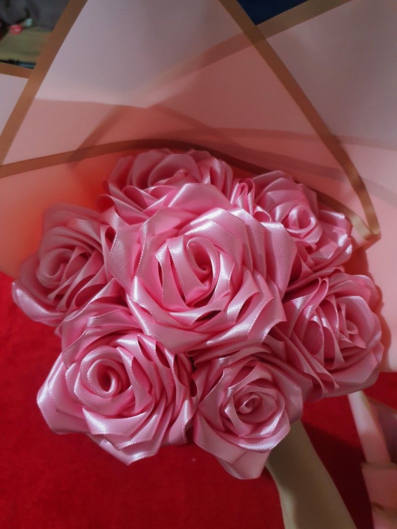 Satin Ribbon Rose Bouquet, Hobbies & Toys, Stationary & Craft, Flowers ...