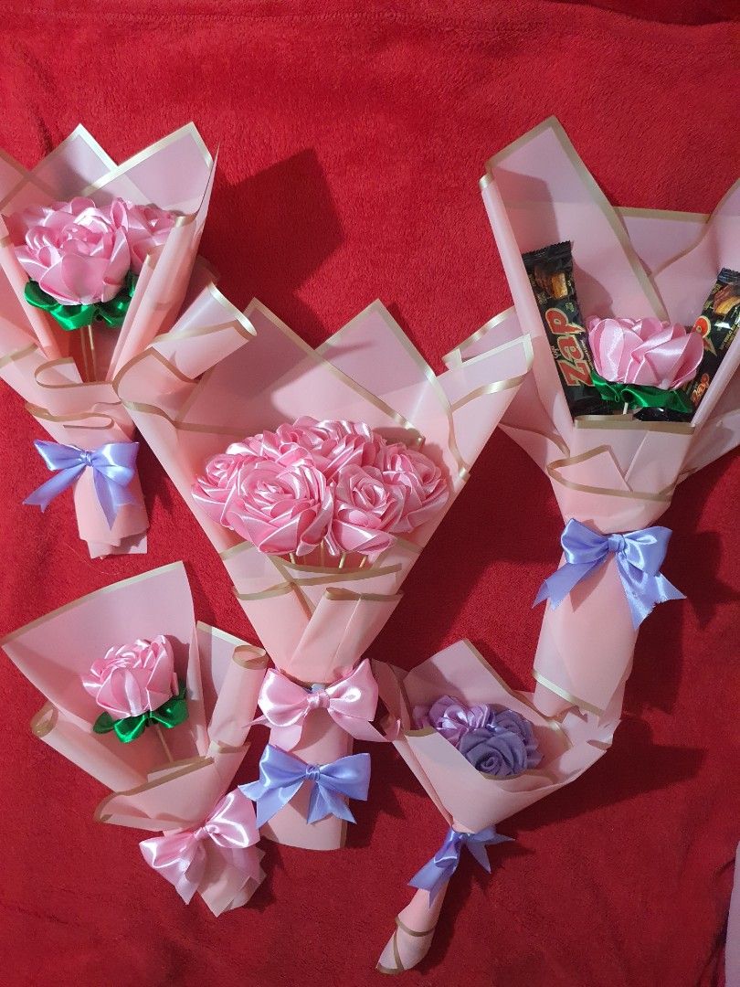 Satin Ribbon Rose Bouquet, Hobbies & Toys, Stationary & Craft, Flowers ...
