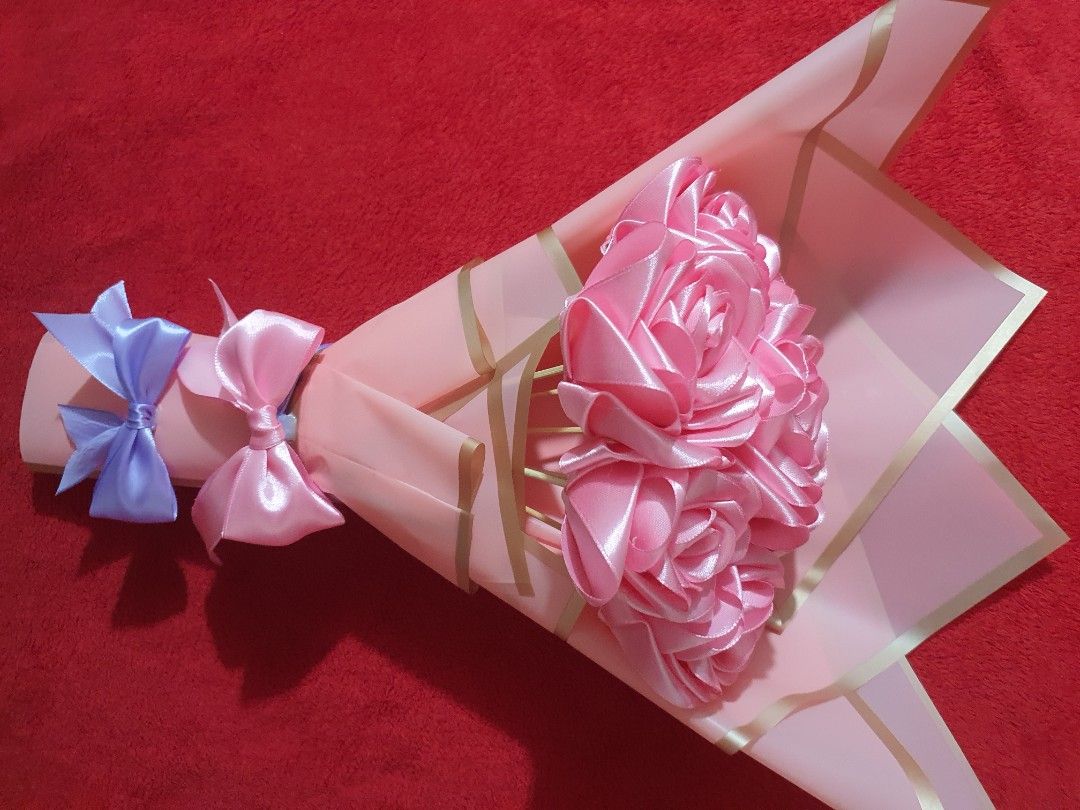 Satin Ribbon Rose Bouquet, Hobbies & Toys, Stationary & Craft, Flowers ...