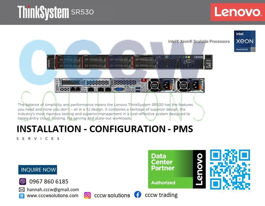 Server - ThinkSystem SR530 Gen2 - Rack 1U (2.5" HDD) Processor: Intel Xeon Silver 4210 10C 85W 2 ...