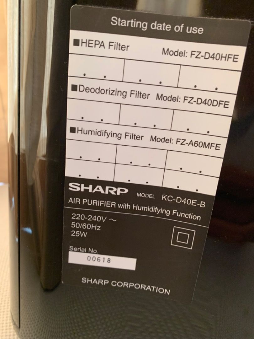 Sharp Ion plasma cluster HEPA air filter model kc-d40e-b, TV & Home ...