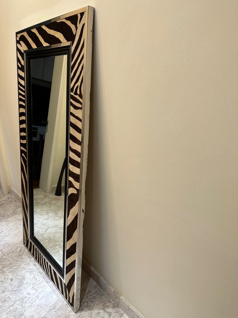 Standing Mirror with zebra print frame, Furniture & Home Living, Home ...