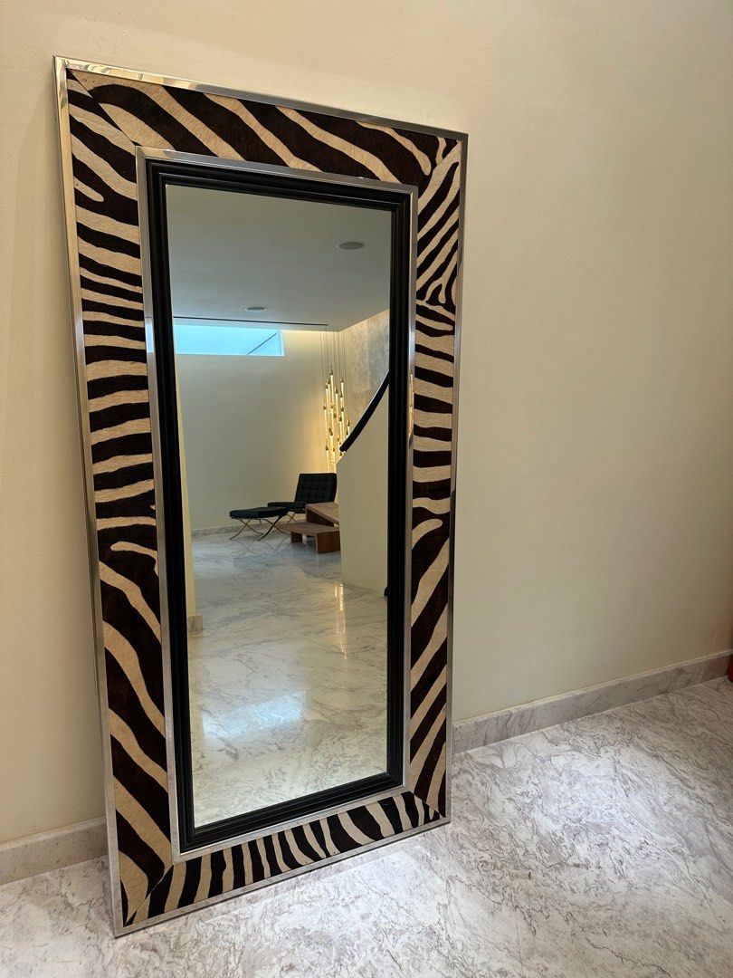Standing Mirror with zebra print frame, Furniture & Home Living, Home ...