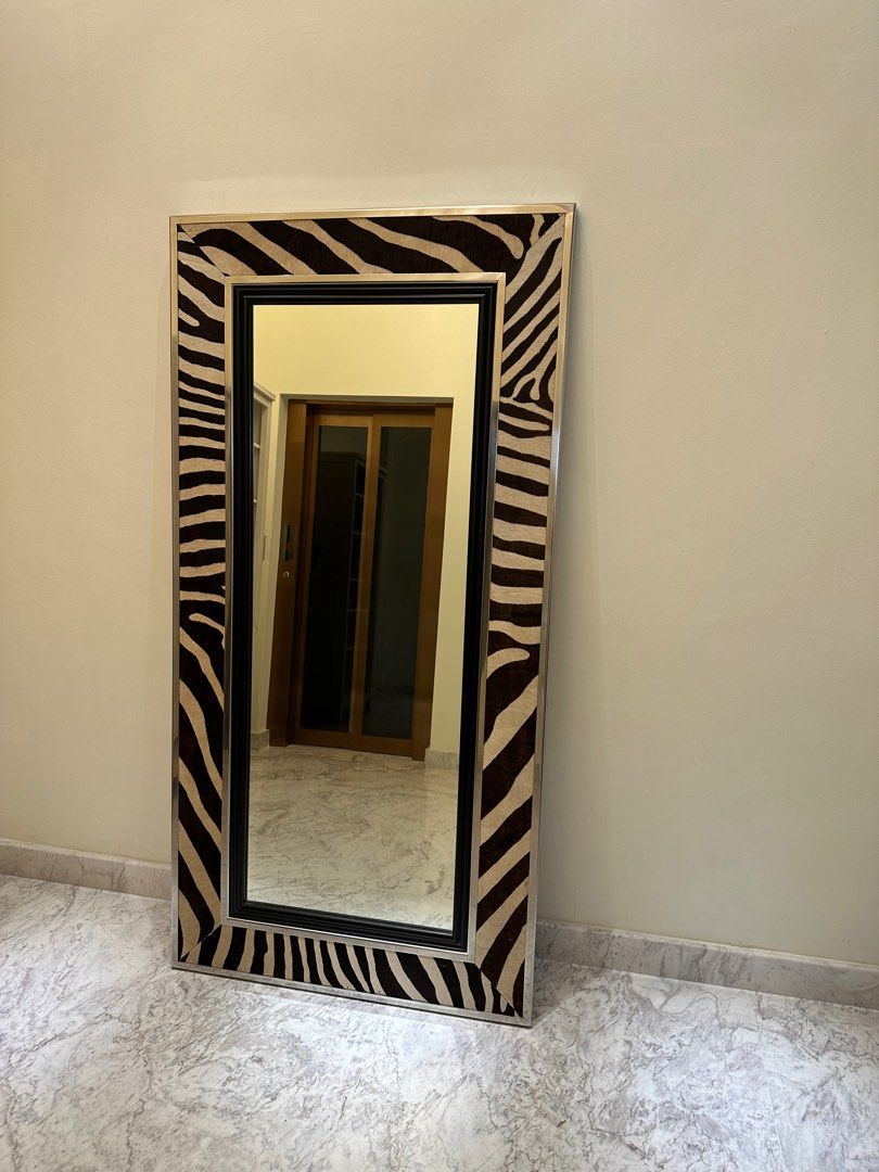 Standing Mirror with zebra print frame, Furniture & Home Living, Home ...