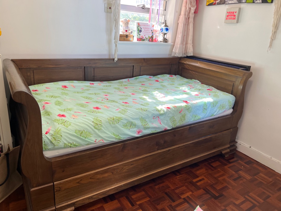 Teak wood trundle bed, Furniture & Home Living, Furniture, Bed Frames ...