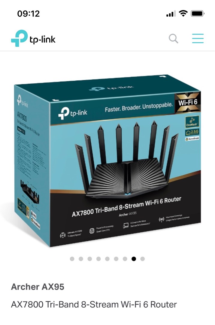 TP Link AX95 7800 WiFi 6 Wireless Router with One Mesh technology ...
