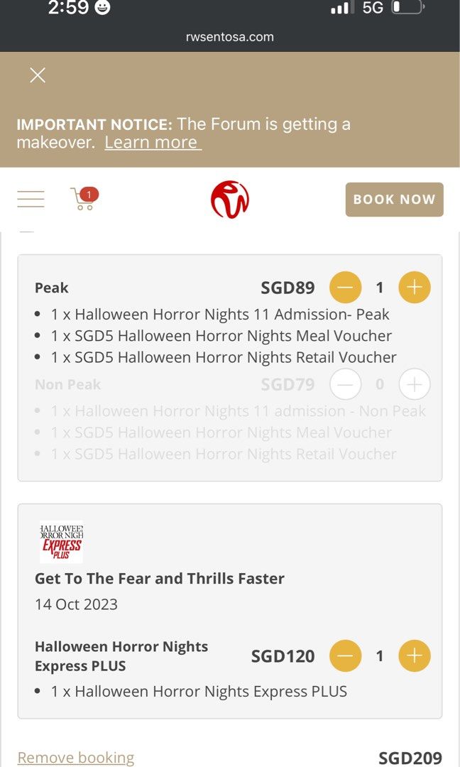 USS HHN ticket (express) 14/10, Tickets & Vouchers, Event Tickets on ...