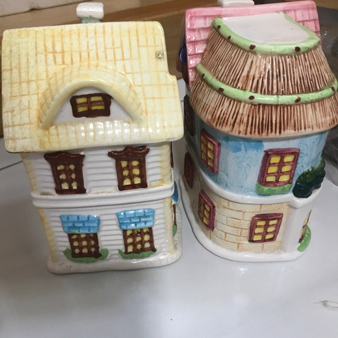 Vintage pastel ceramic cottage house decor / trinket / cookie jar ...
