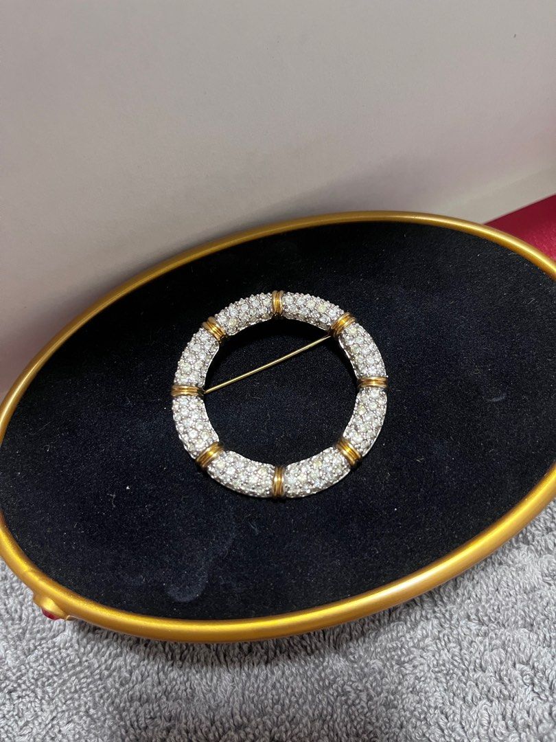 Vintage Swarovski Circle Broach with Pave Crystals, Women's Fashion ...