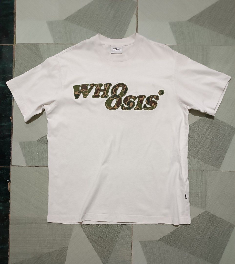 WHOOSIS White Camou Big Embro Script, Men's Fashion, Tops & Sets ...