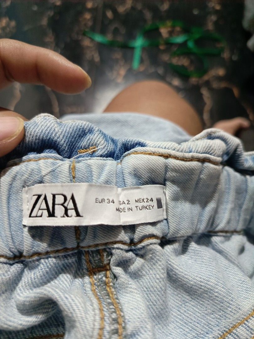 Zara High Waist Garterize Denim Pants For Womens, Women's Fashion ...