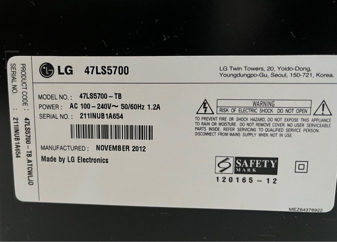 47 inch LED LG 47LS5700 Smart TV, TV & Home Appliances, TV ...