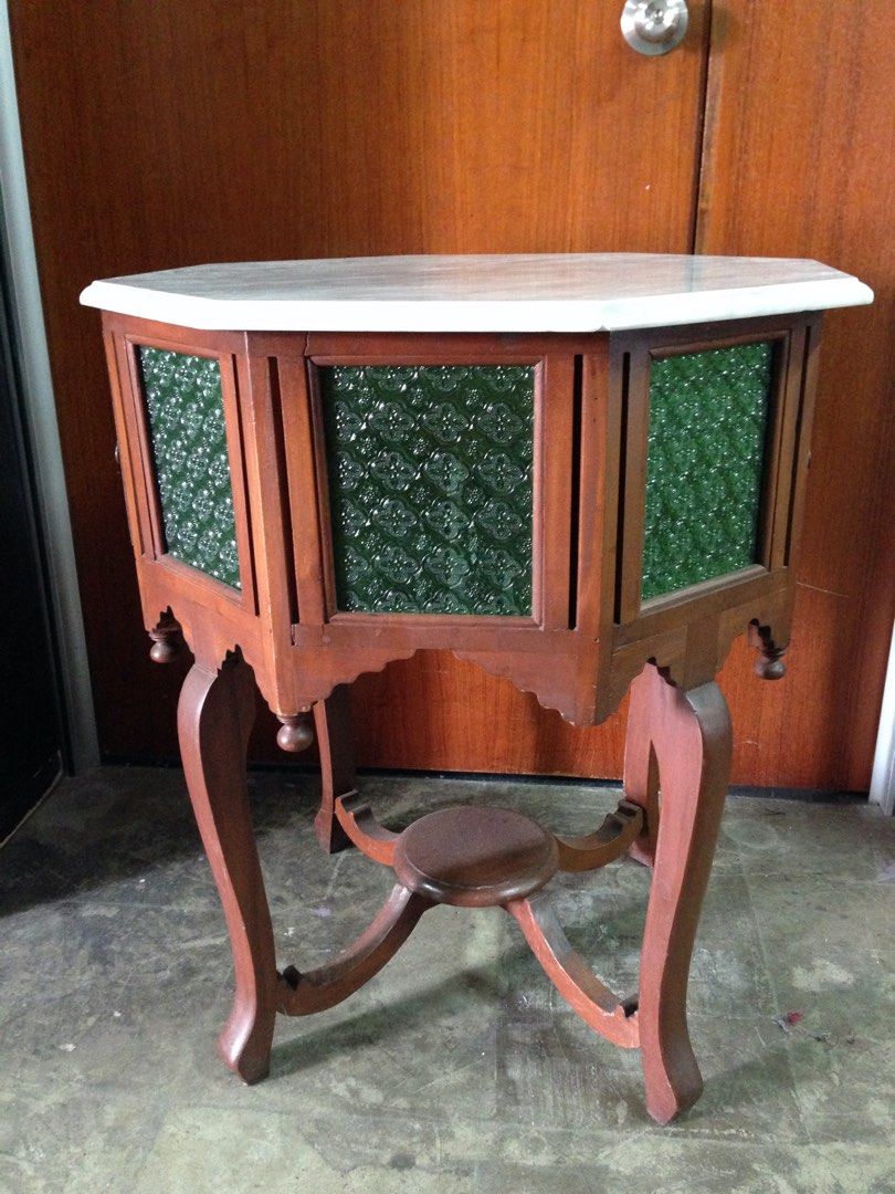 Antique Balinese Octagon Marble top Balinese Coffee Table, Furniture ...