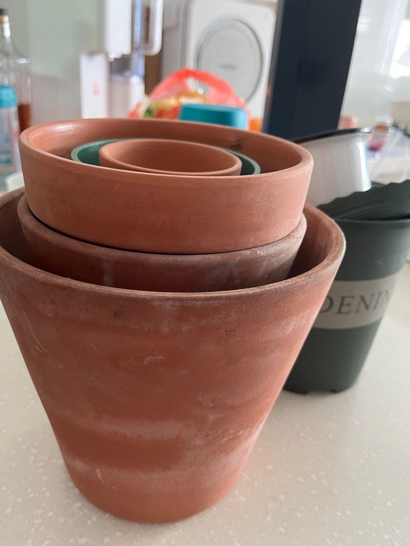 Assorted pots and saucers, Furniture & Home Living, Gardening, Pots ...