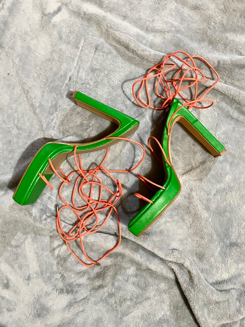 Block-heeled sandals with strings/strap, Women's Fashion, Footwear ...