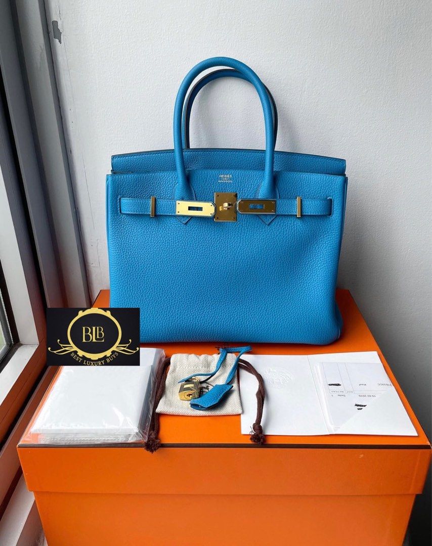 Brandnew Authentic Hermes Birkin 30 Blue Zanzibar Togo Complete Rare ...