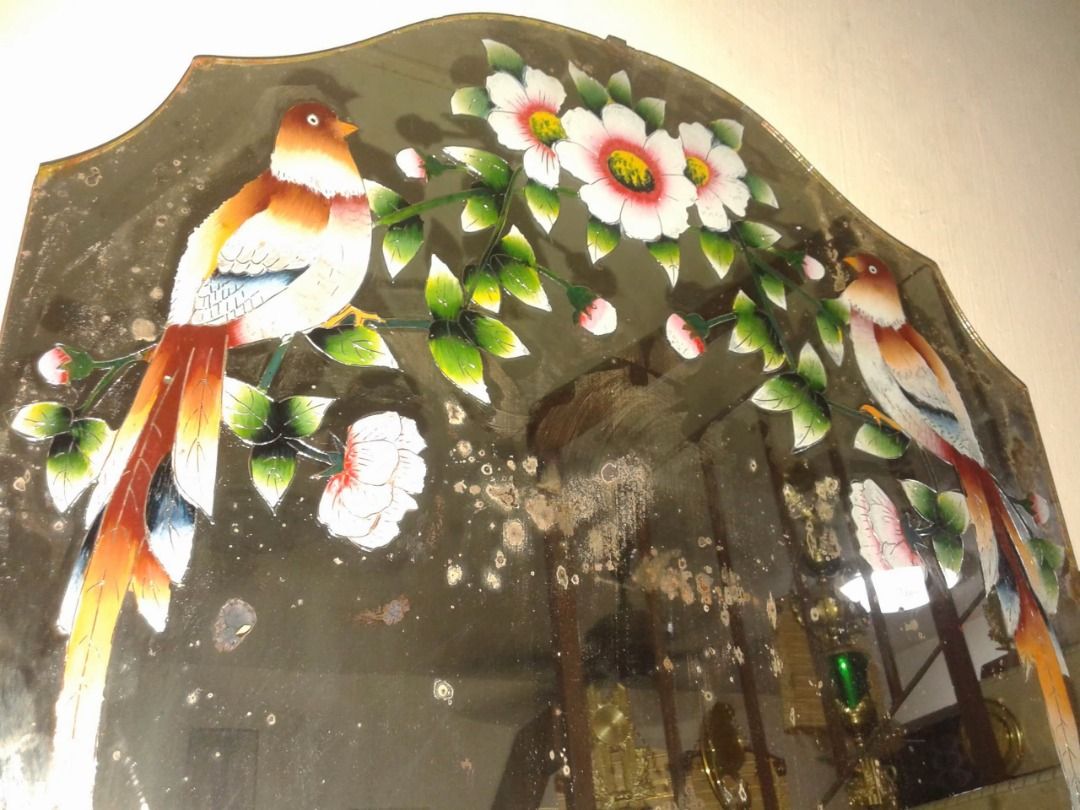 Cermin Antik Dengan Lukisan Sepasang Burung Cenderawasih Hobbies And Toys Collectibles