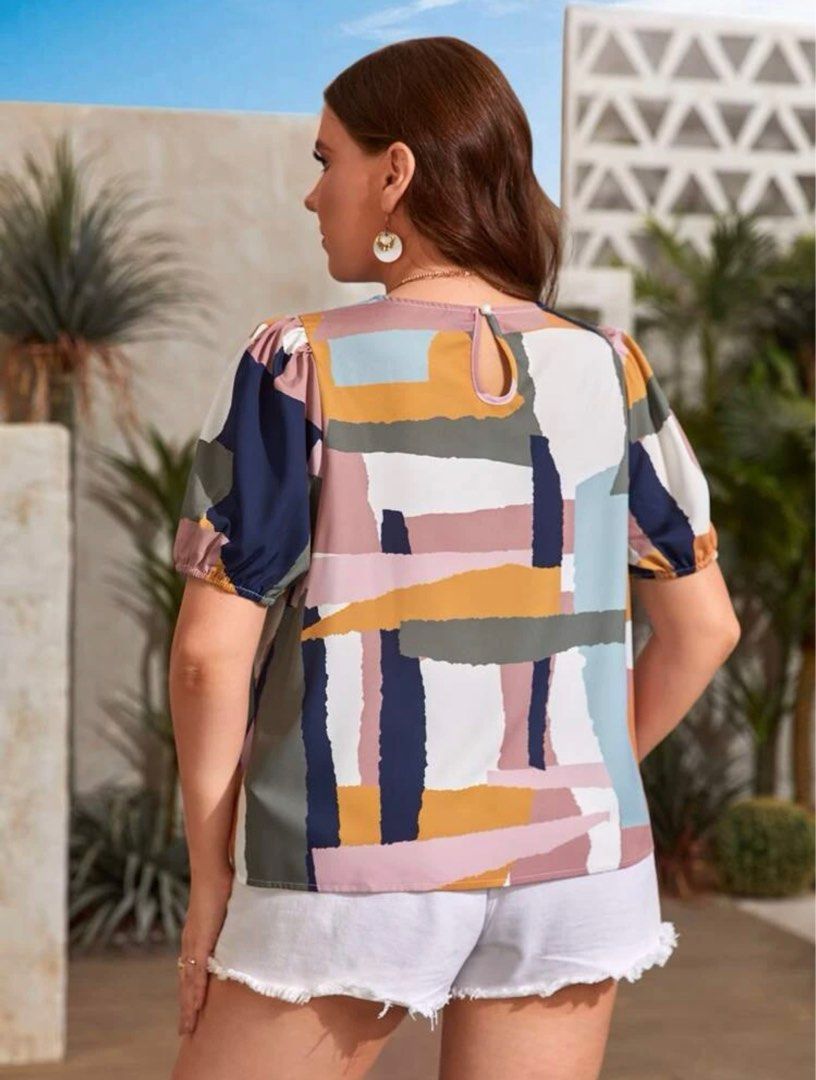 Colorful puff sleeve blouse, Women's Fashion, Tops, Blouses on Carousell