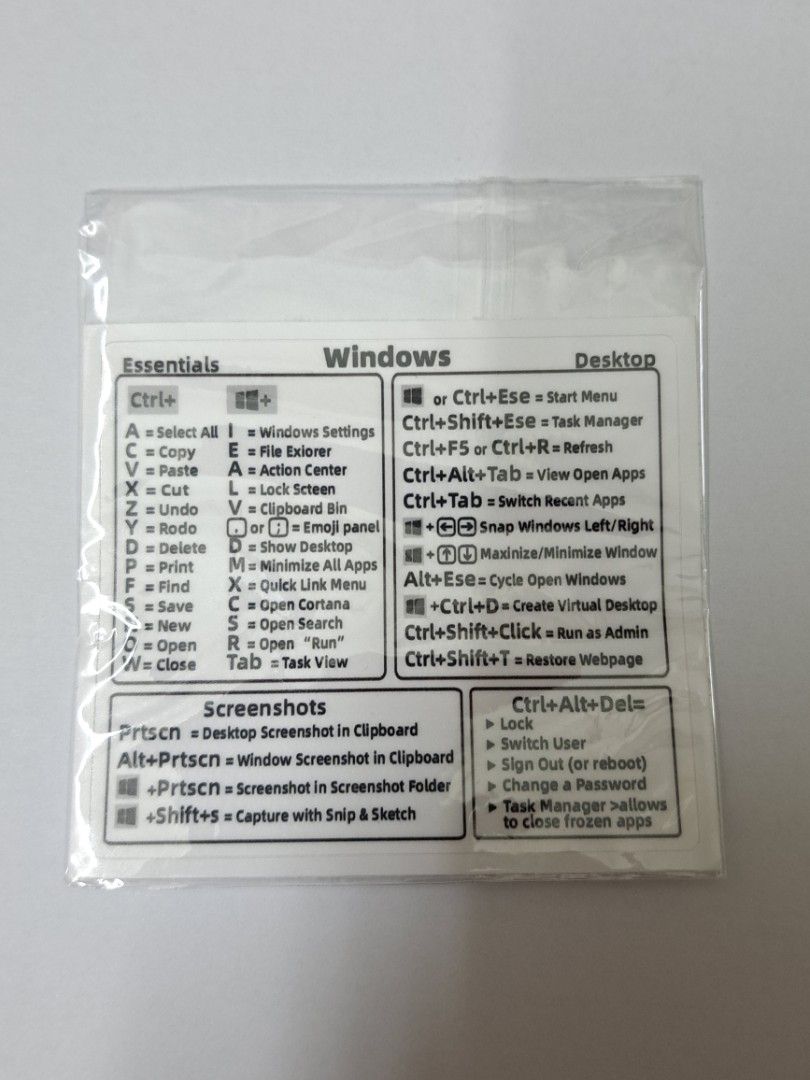 Convenient Window PC Laptop Reference Keyboard Shortcut Sticker for PC ...