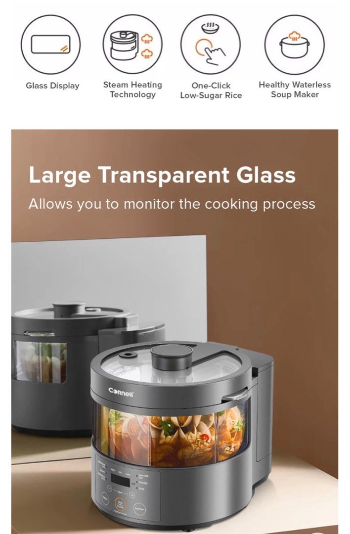 Cornell Steam Multi Cooker, Low Carb Rice Cooker and Waterless Soup ...